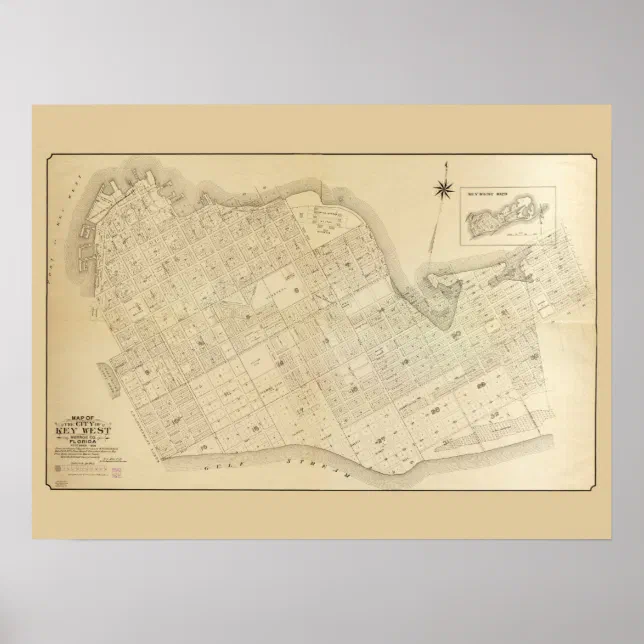 Vintage Map of Key West Florida Poster | Zazzle