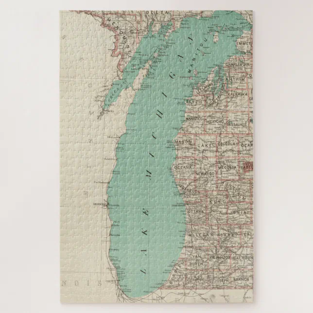 Vintage Map of Lake Michigan (1888) Jigsaw Puzzle | Zazzle
