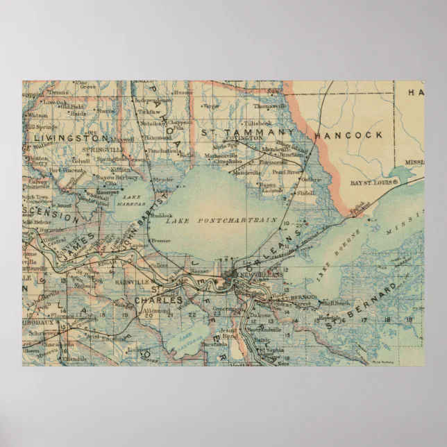 Vintage Map of Lake Pontchartrain (1896) Poster | Zazzle