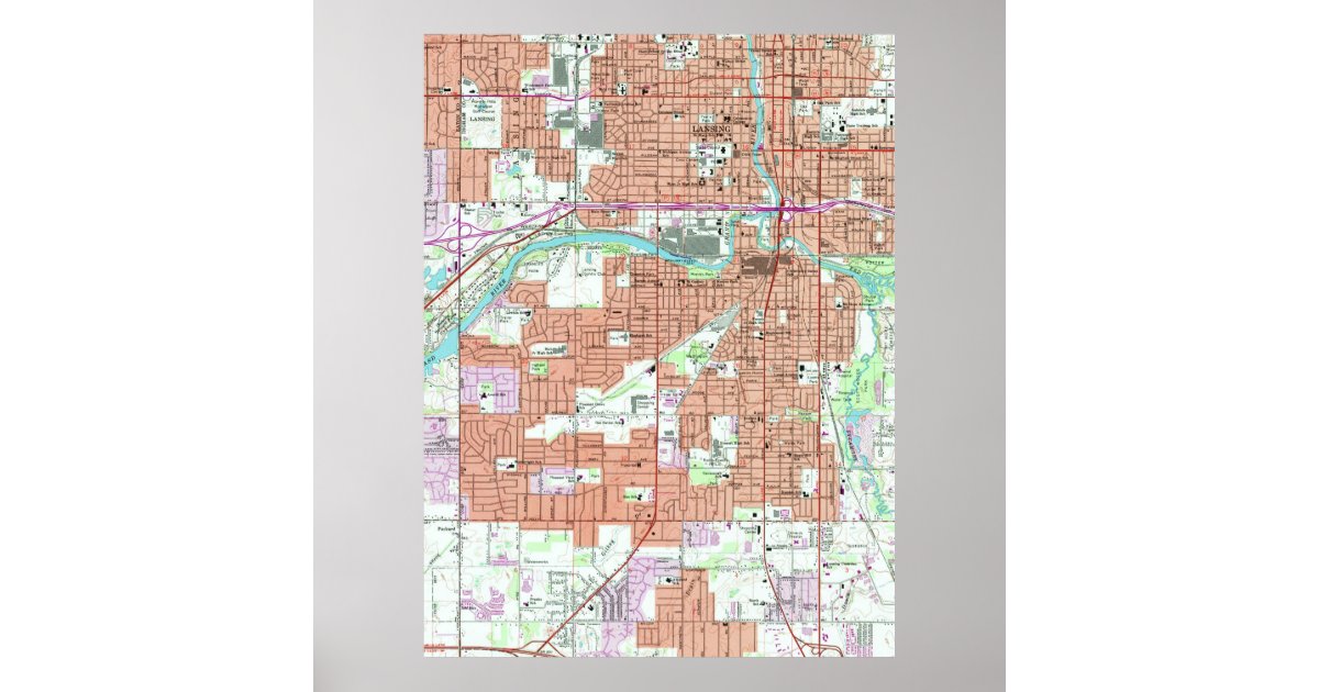 Vintage Map of Lansing Michigan (1965) Poster | Zazzle