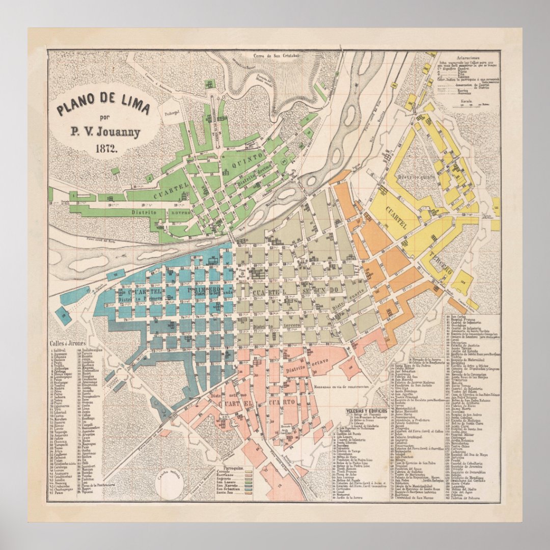 Vintage Map of Lima Peru (1872) Poster | Zazzle