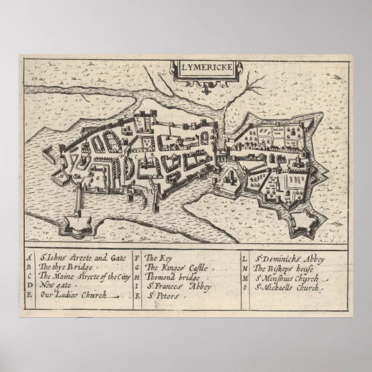 Vintage Map of Limerick Ireland (1618) Poster | Zazzle