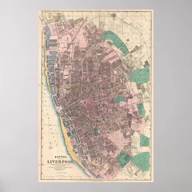 Vintage Map of Liverpool England (1890) Poster | Zazzle