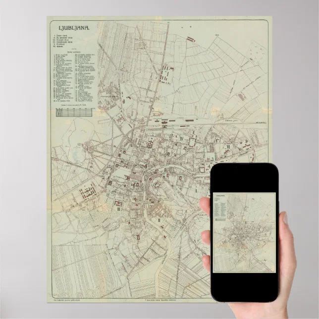 Vintage Map of Ljubljana Slovenia (1910) Poster | Zazzle
