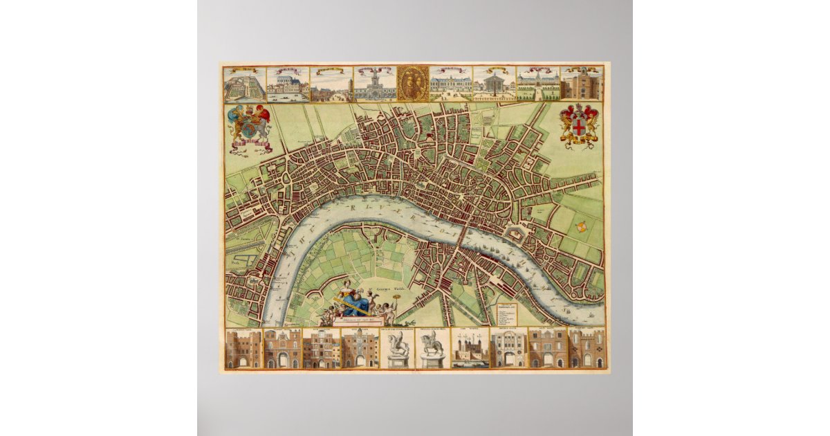 Vintage Map of London (17th Century) Poster | Zazzle