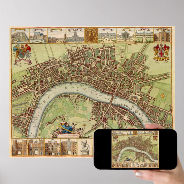 Vintage Map of London (17th Century) Poster | Zazzle