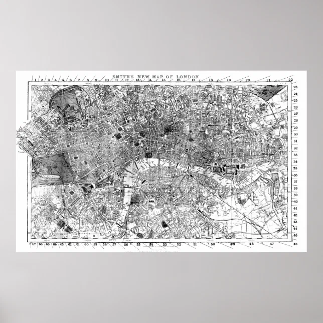 Vintage Map of London England (1860) BW Poster | Zazzle