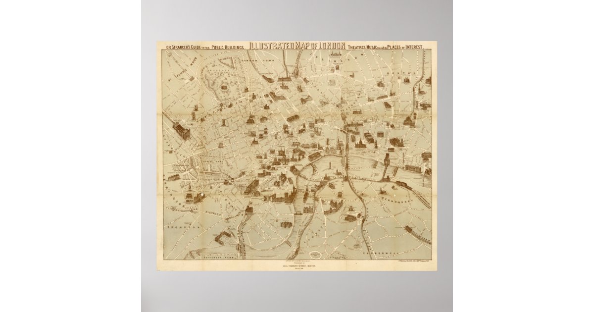 Vintage Map of London England Monuments (1877) Poster | Zazzle