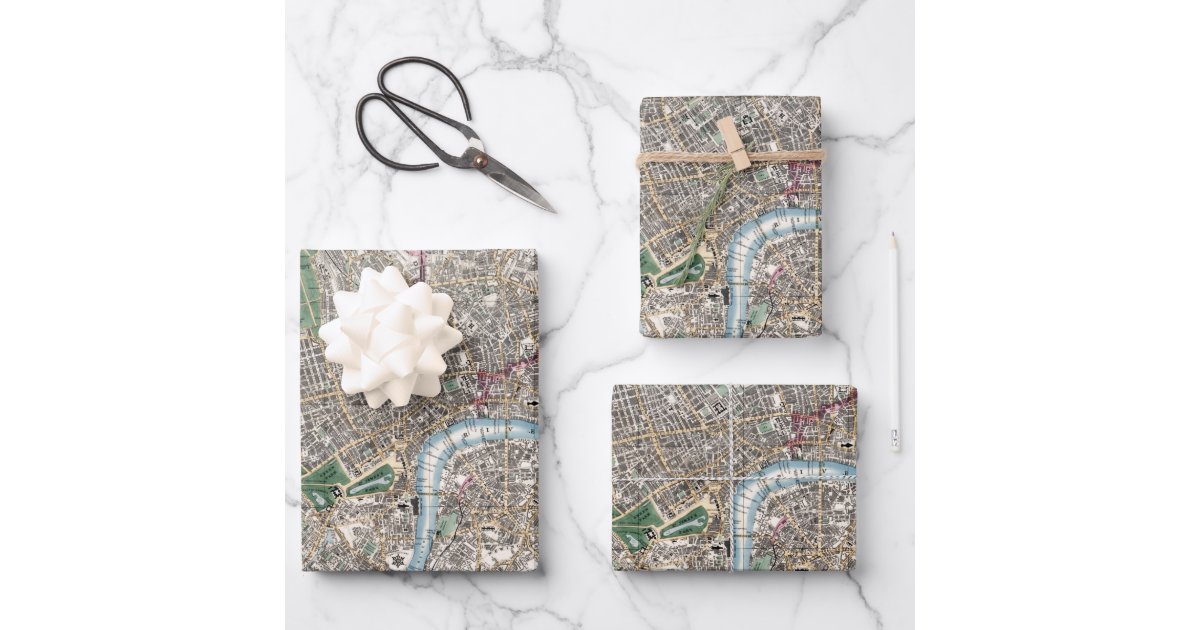 Vintage Map of London England Poster Wrapping Paper Sheets | Zazzle