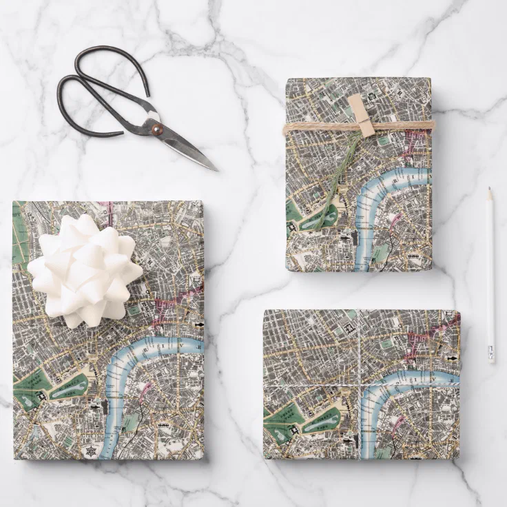 Vintage Map of London England Poster Wrapping Paper Sheets | Zazzle