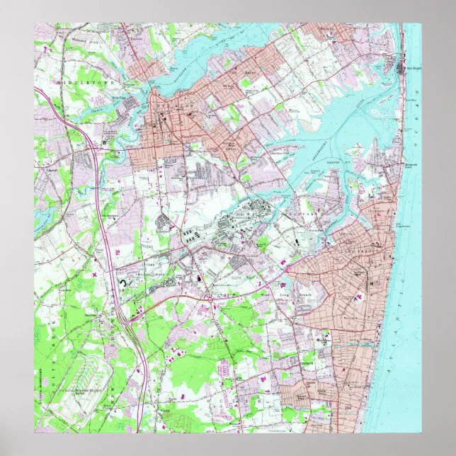 Vintage Map of Long Branch & Red Bank NJ (1954) Poster | Zazzle
