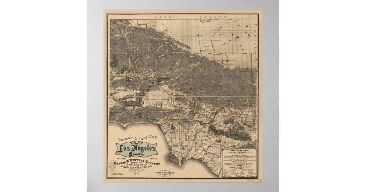 Vintage Map of Los Angeles County CA (1900) Poster | Zazzle