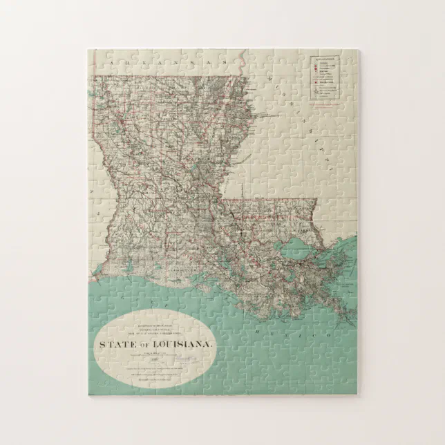 Vintage Map of Louisiana (1887) Jigsaw Puzzle | Zazzle