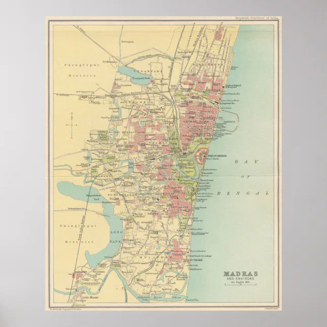 Vintage Map of Madras India (1909) Poster | Zazzle