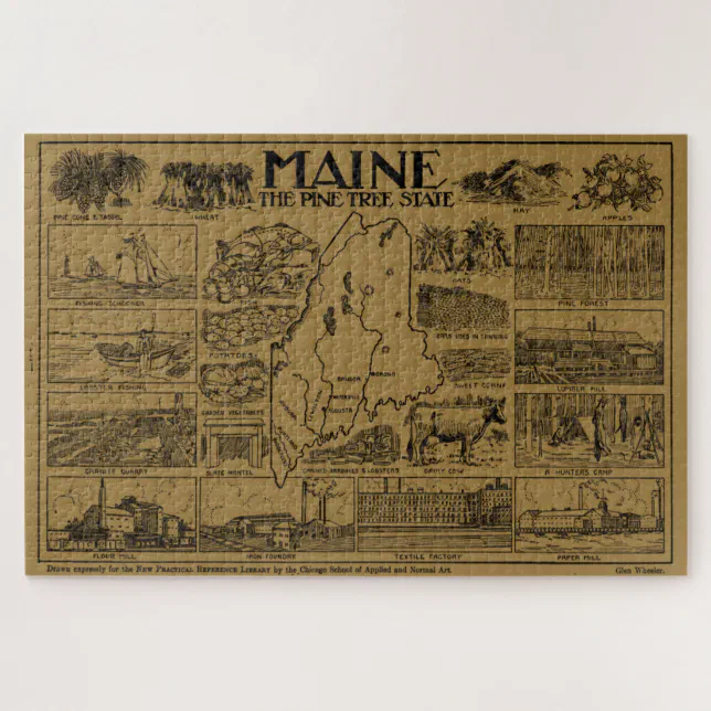 Vintage Map of Maine (1912) - Tan Jigsaw Puzzle | Zazzle