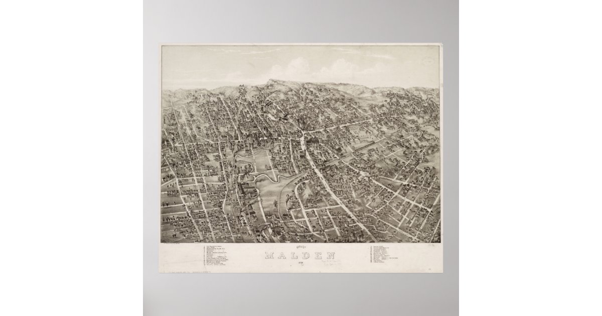 Vintage Map Of Malden Massachusetts 1881 Poster Zazzle