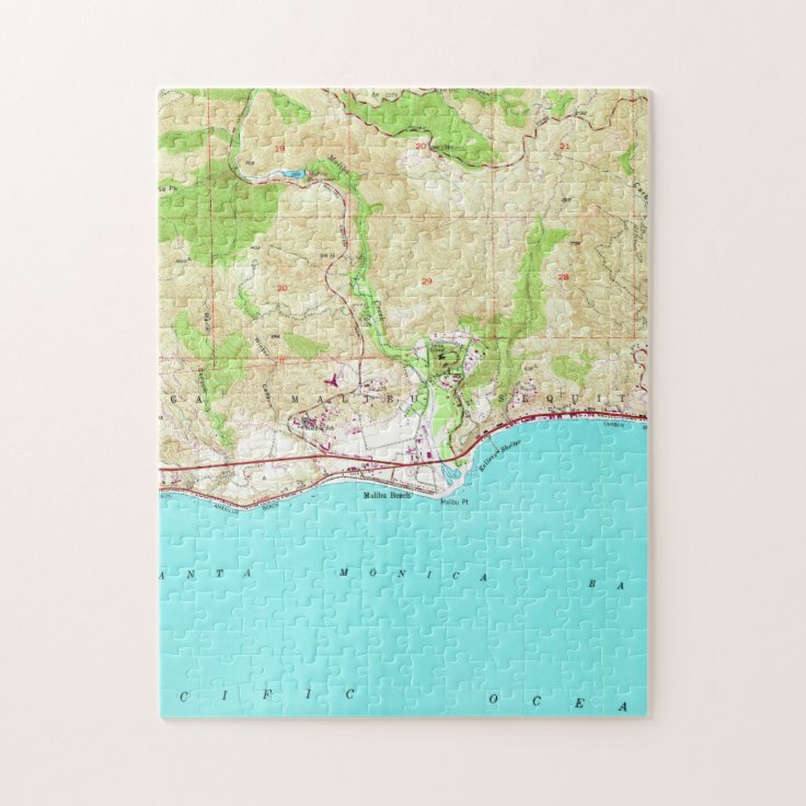 Vintage Map of Malibu California (1950) Jigsaw Puzzle | Zazzle