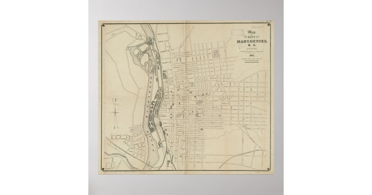 Vintage Map of Manchester NH (1872) Poster | Zazzle
