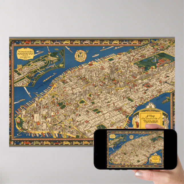 Vintage Map Of Manhattan Poster | Zazzle