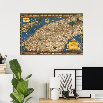 Vintage Map Of Manhattan Poster | Zazzle