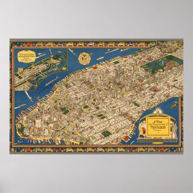 Vintage Map Of Manhattan Poster | Zazzle