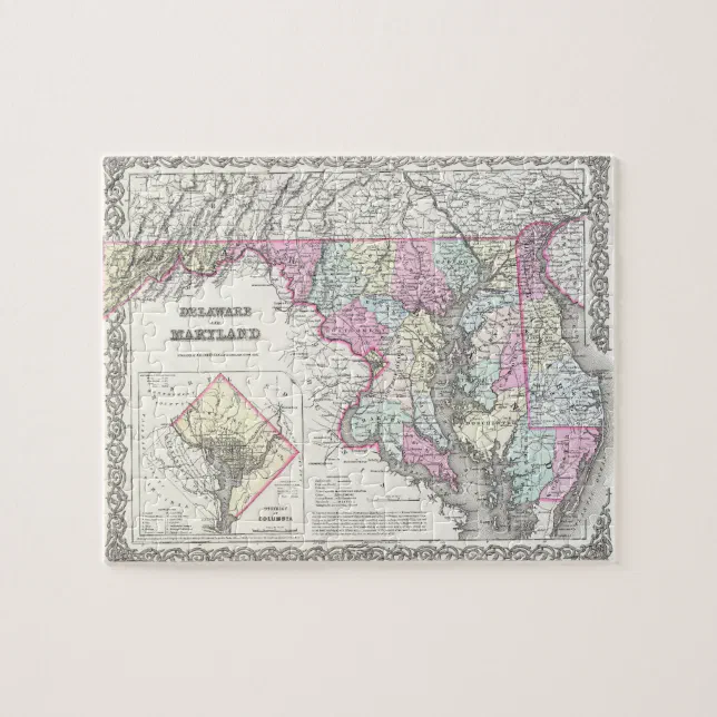 Vintage Map of Maryland (1855) Jigsaw Puzzle | Zazzle