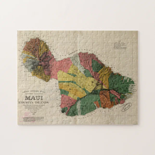 Vintage Map of Maui Hawaii (1885) Jigsaw Puzzle | Zazzle