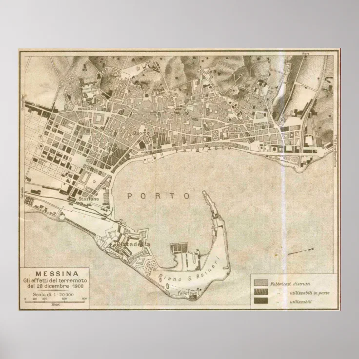 Vintage Map of Messina Italy (1900) Poster | Zazzle