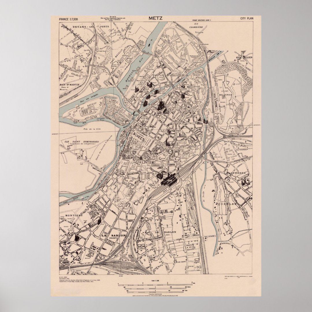 Vintage Map of Metz France (1943) Poster | Zazzle