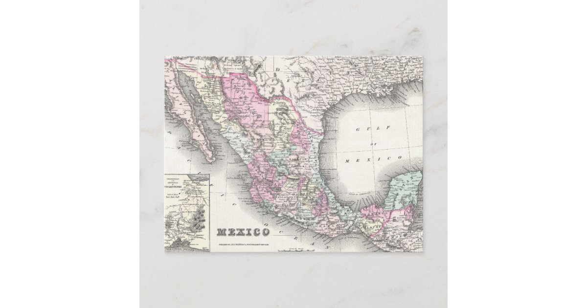 Vintage Map of Mexico (1855) Postcard | Zazzle