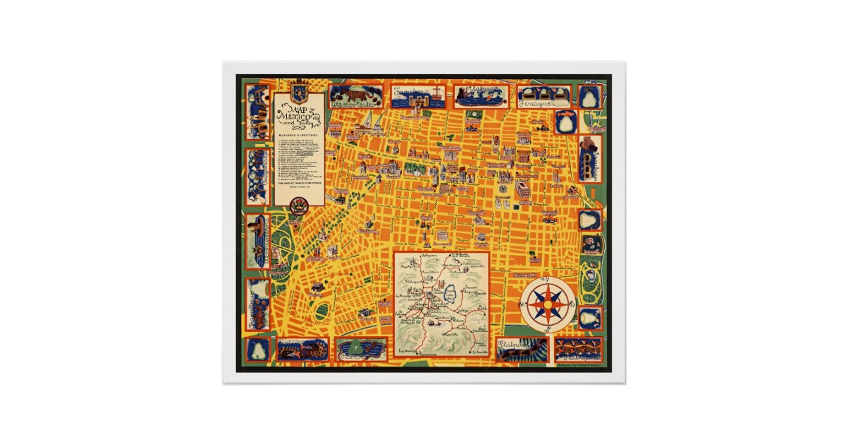 Vintage Map of Mexico City and Valley 1935 Poster | Zazzle