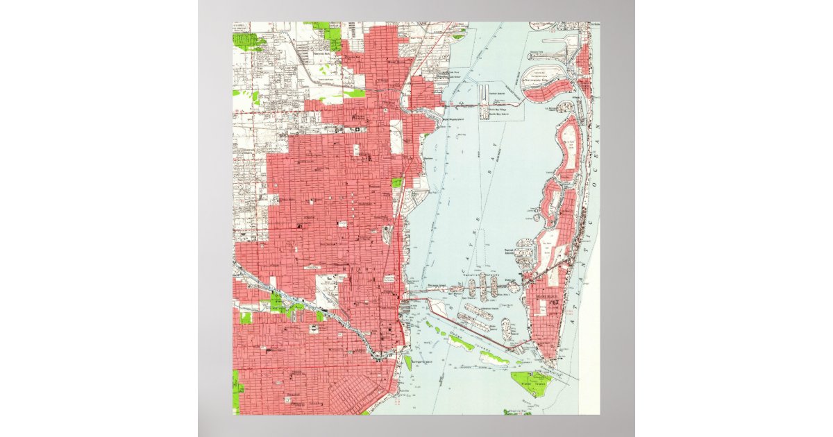 Vintage Map of Miami Florida (1950) 2 Poster | Zazzle