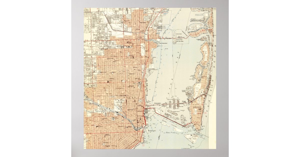 Vintage Map of Miami Florida (1950) Poster | Zazzle