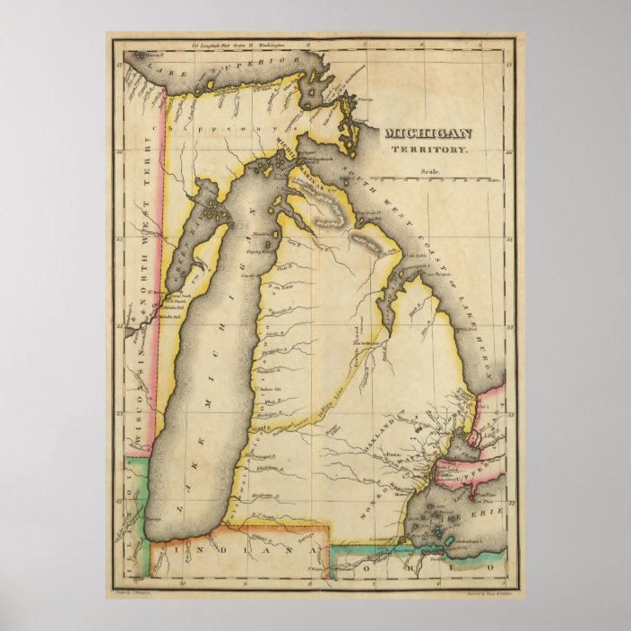 Vintage Map of Michigan (1822) Poster | Zazzle.com