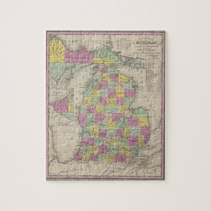 Vintage Map of Michigan (1853) Jigsaw Puzzle | Zazzle