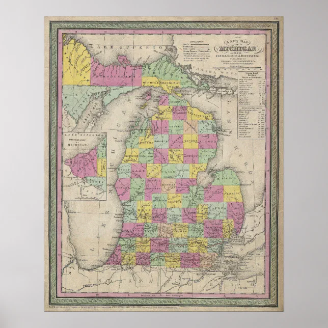 Vintage Map of Michigan (1853) Poster | Zazzle