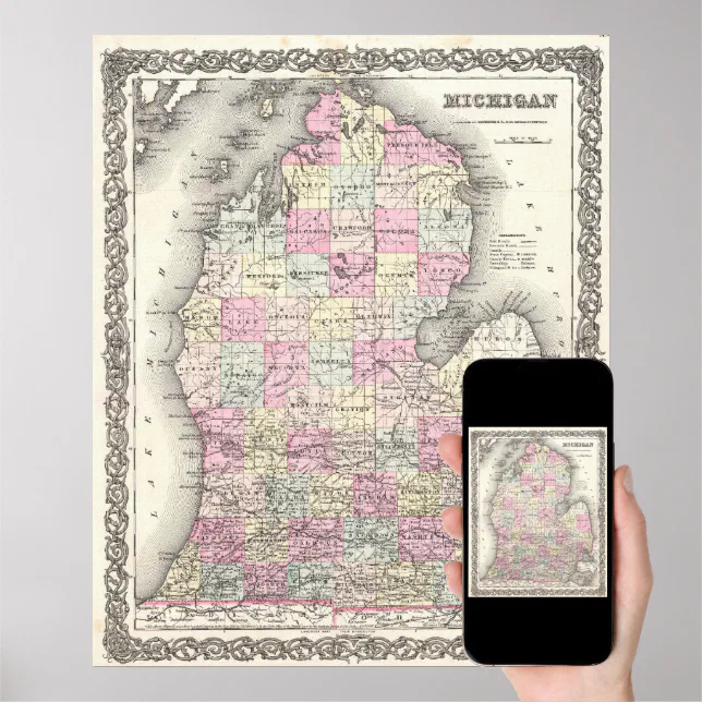 Vintage Map of Michigan (1855) Poster | Zazzle