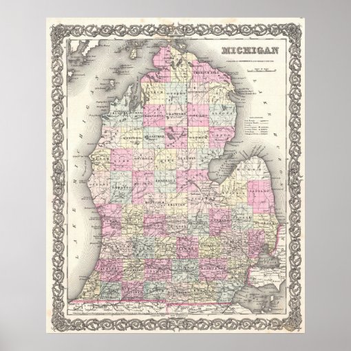 Vintage Map of Michigan (1855) Poster | Zazzle