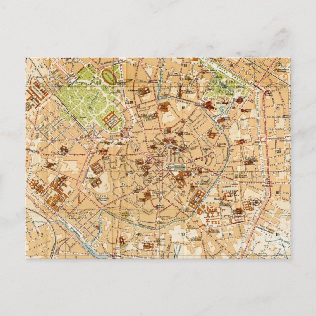 Vintage Map of Milan Italy (1914) Postcard | Zazzle