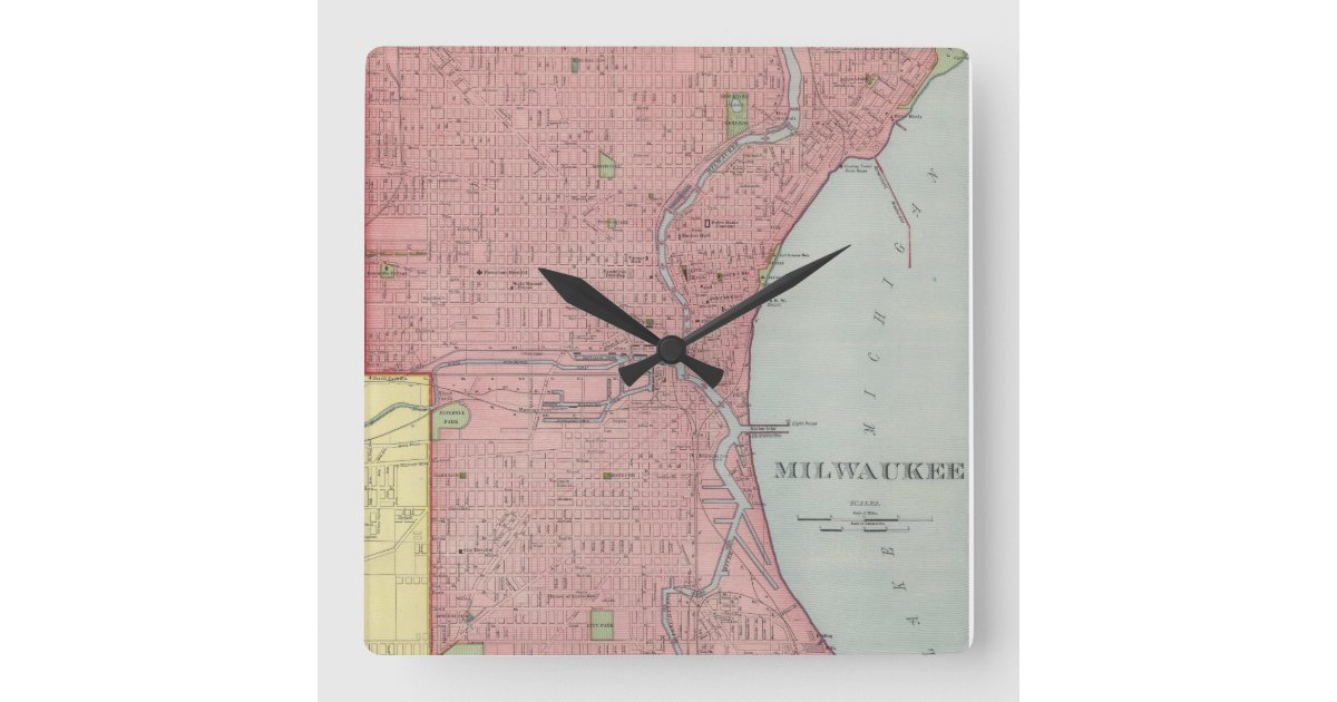 Vintage Map of Milwaukee Wisconsin (1903) Square Wall Clock | Zazzle