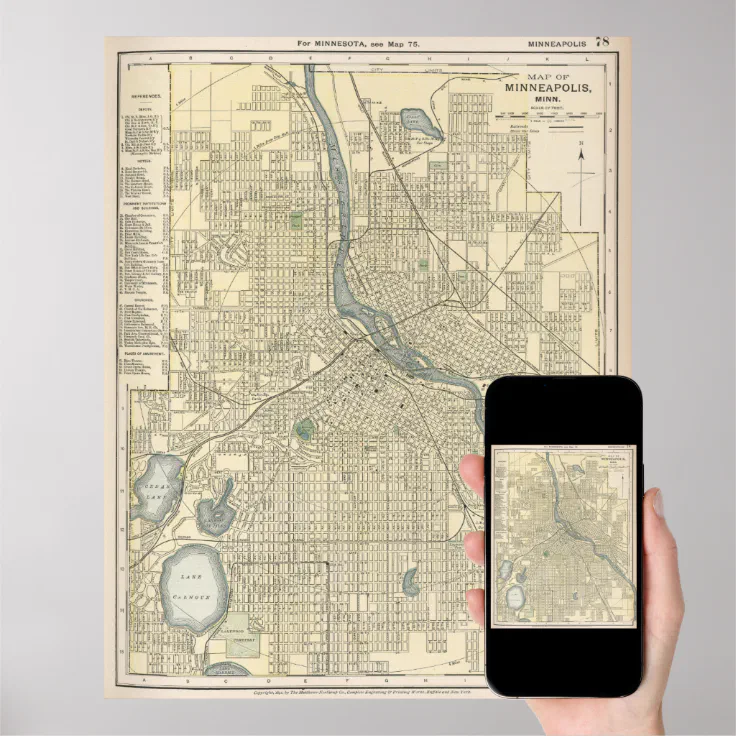 Vintage Map of Minneapolis MN (1891) Poster | Zazzle