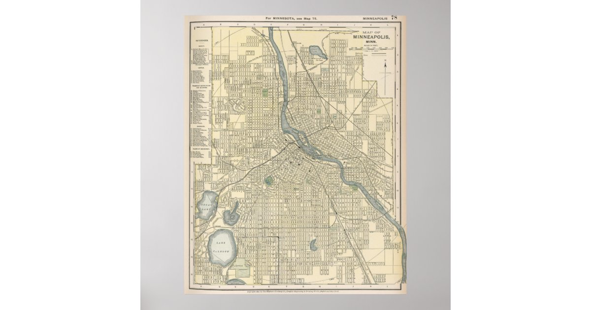 Vintage Map of Minneapolis MN (1891) Poster | Zazzle