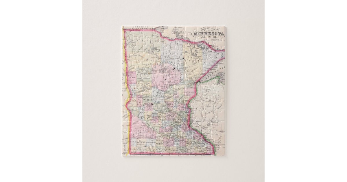 Vintage Map of Minnesota (1864) Jigsaw Puzzle | Zazzle