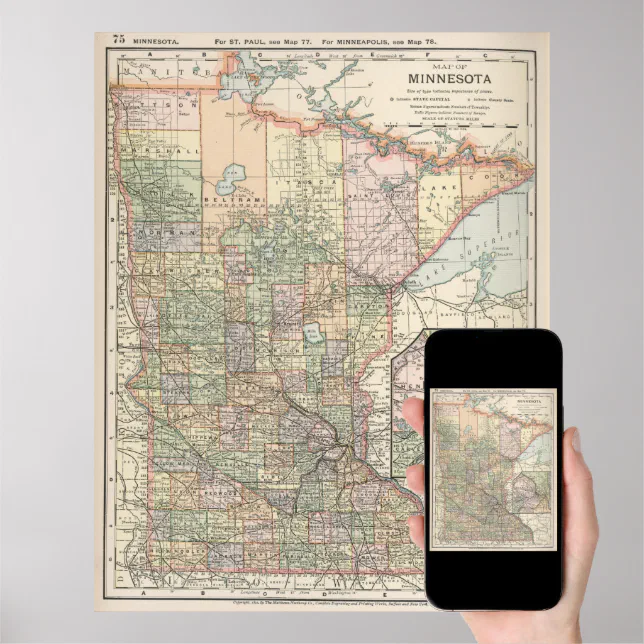 Vintage Map of Minnesota (1891) Poster | Zazzle