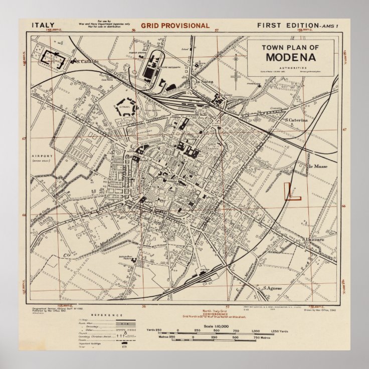 Vintage Map of Modena Italy (1943) Poster | Zazzle