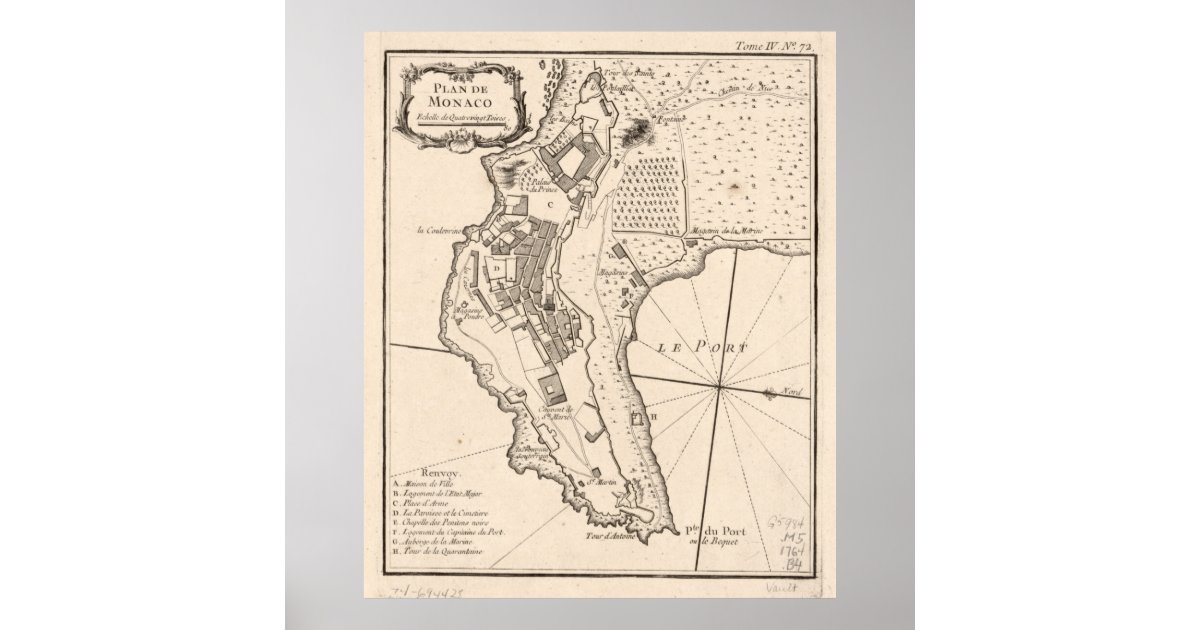 Vintage Map of Monaco France (1764) Poster | Zazzle