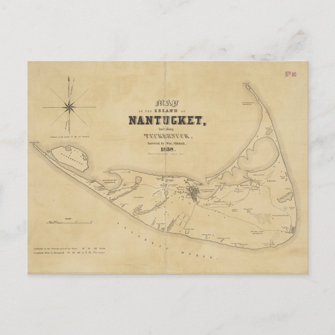 Vintage Map of Nantucket (1838) Postcard | Zazzle