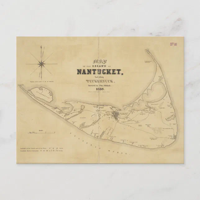Vintage Map of Nantucket (1838) Postcard | Zazzle
