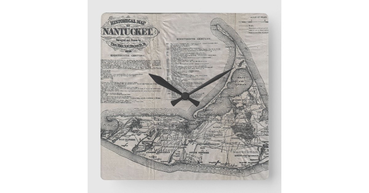 Vintage Map of Nantucket Square Wall Clock | Zazzle
