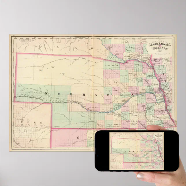Vintage Map of Nebraska (1874) Poster | Zazzle